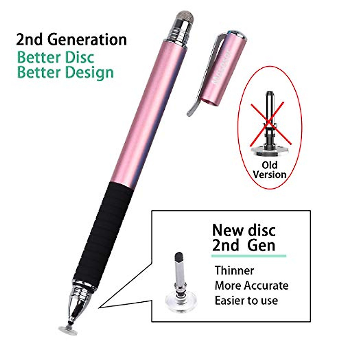 Stylus pens for Touch Screens(2 Pcs),Universal Stylus,[2-in-1] 2022 Updated Pens for All Touch Screens Cell Phones, Tablets, Laptops with 6 Replacement Tips(4 DiscsTips, 2 Fiber Tips)