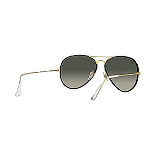 Ray-Ban RB3025JM Classic Full Color Metal Aviator Sunglasses, Black On Legend Gold/Grey Gradient, 58 mm