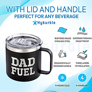 HYTURTLE Dad Fuel Coffee Black Mug/Tumbler 14oz Stainless Steel Gift for Dad on Father's Day, Birthday, Christmas
