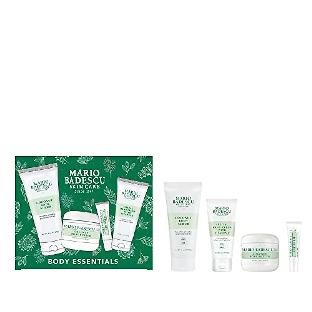 Mario Badescu Best of Body Essentials 4 Piece Kit, Skincare Gift Set Includes Lip Balm, Coconut Scrub, Coconut Body Butter & Special Hand Cream With Vitamin E