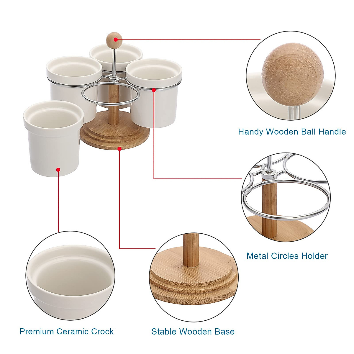 JUXYES Set of 4 Ceramic Rotating Silverware Holder For Party, White Cutlery Holder Holder With Rotating Base, Small Flatware Organizer Rotating Utensil Holder Organizer for Kitchen Dining Tables