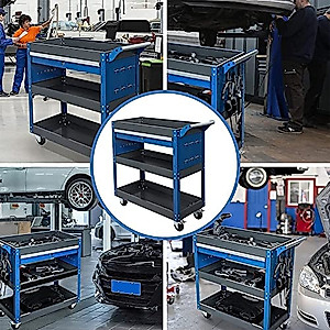 AIRAJ PRO 3 Tier Tool Cart,440 LBS Rolling Tool Cart with Drawer and Wheels,Heavy Duty Industrial Service Cart,Tool Storage Cart with Lockable Drawers ,Tool Storage Organizer for Garage, Warehouse,Workshop,Blue
