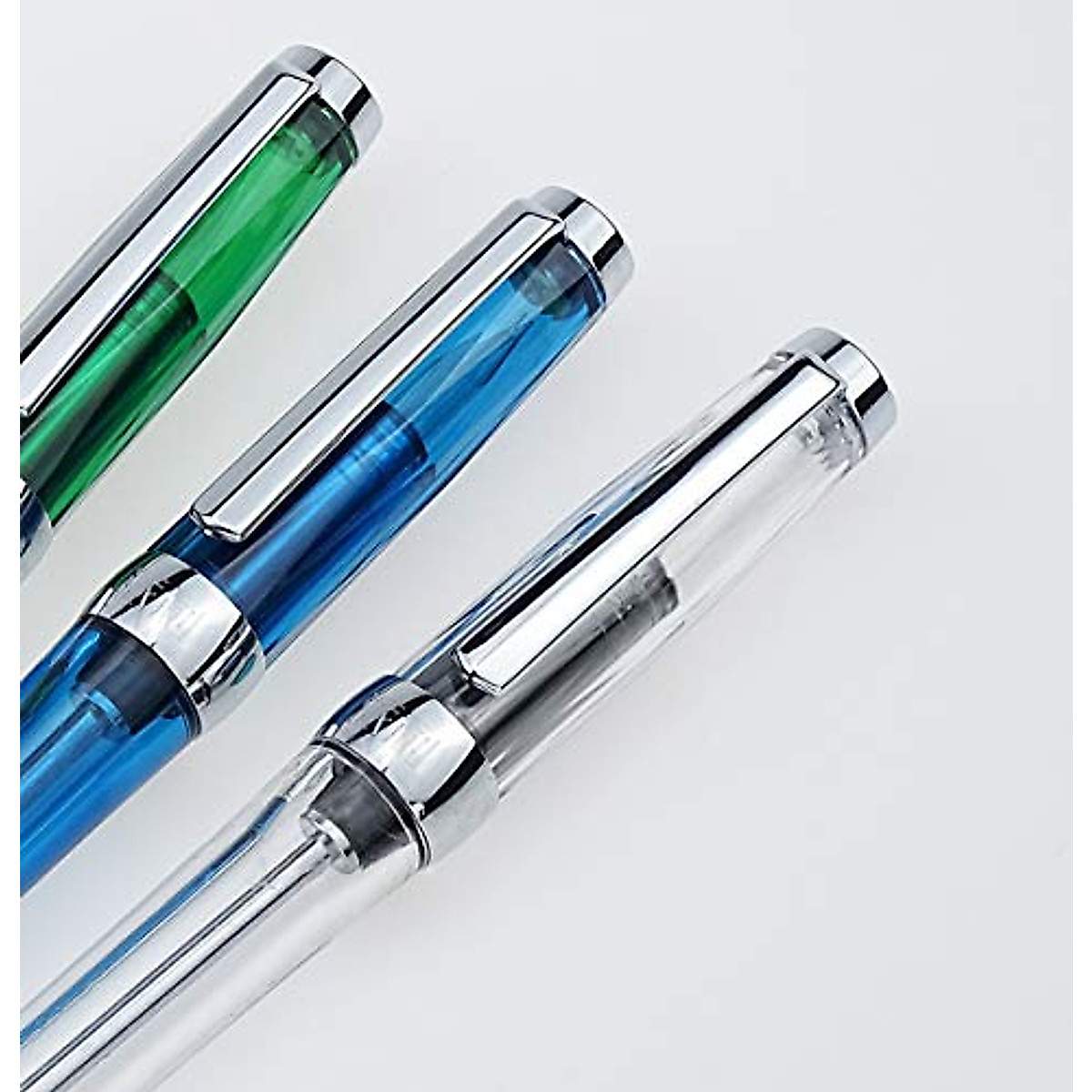 Lanxivi Set of 3 Piston Vaccum Fountain Pen Extra Fine Nib, 013 Series (Blue, Green and Clear Transparent) by Paili