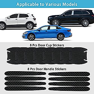 Aphrordity 16 Pcs Car Door Handle Scratch Protector Carbon Fiber, Car Door Handle Paint Scratch Protector Sticker, Non-Marking Auto Door Handle Protective Film (Black)
