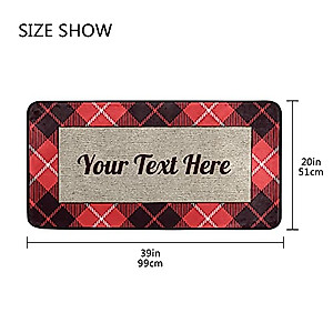 Sinestour Custom Red Buffalo Plaid Kitchen Rugs Non Slip Kitchen Mats Doormat Bathroom Runner Area Rug for Home Decor, Washable, 39 x 20 Inch