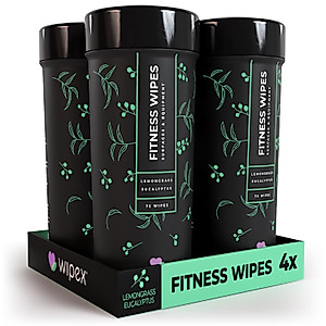 Wipex Natural Wipes for Fitness in Lemongrass & Eucalyptus, Gyms, Yoga, Peloton Cycles, Treadmills and Home, 75 Count (Pack of 4)