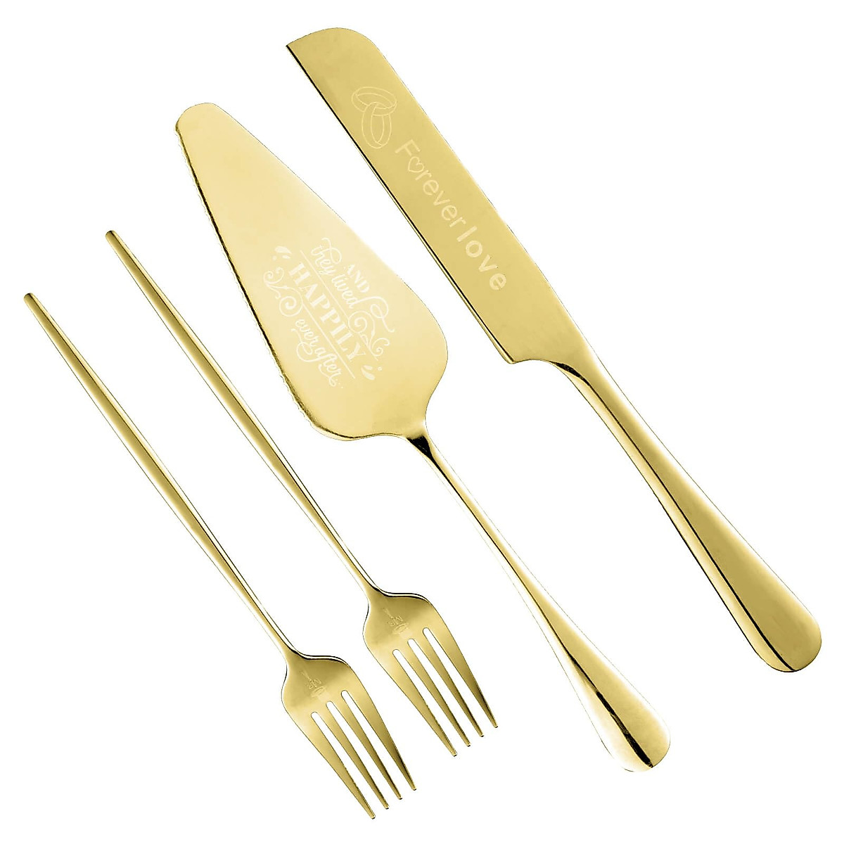 Personalized Cake Cutting Set for Wedding,4 Piece Wedding Cake Knife and Server set, Mr and Mrs Cake Cutter and Forks for Wedding, Birthday, Anniversary, Graduation Gift (gold)