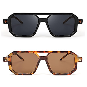 BUTABY Retro Square 70s Flat Aviator Sunglasses Women Men Vintage Trendy Plastic Frame Sun Glasses UV400 Protection Black & Tortoise