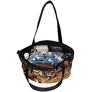 Women's Large Size Canvas Shoulder Bag Hobo Crossbody Handbag Casual Tote, Lovely Animal Deer
