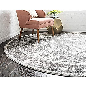 Unique Loom Rosso Collection Vintage, Traditional, Bohemian, Geometric, Distressed, Southwestern Area Rug, 8' 0" x 8' 0", Gray/Ivory