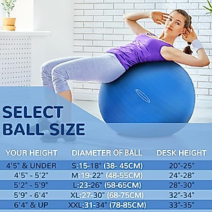 Signature Fitness Anti-Burst and Slip Resistant Exercise Ball Yoga Ball Fitness Ball Birthing Ball with Quick Pump, 2,000-Pound Capacity, Blue, 26-inch, L