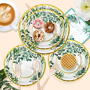 AWLZJZQA 350 Pcs Sage Green Plates and Napkins Party Supplies Serve 50 Sage Green Baby Shower Decorations Eucalyptus Paper Plates and Cups And Napkins Sets for Boho Birthday Wedding Baptism Bridal