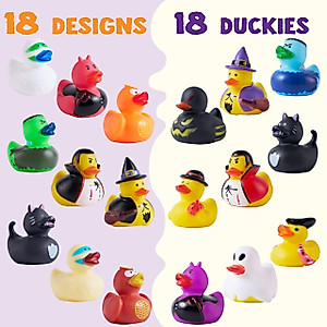 JOYIN 18 PCS Halloween Fancy Novelty Assorted Rubber Ducks for Fun Bath Squirt Squeaker Duckies, School Classroom Present Bath Toys Prizes Ducky, Trick or Treat Fillers Party Favor