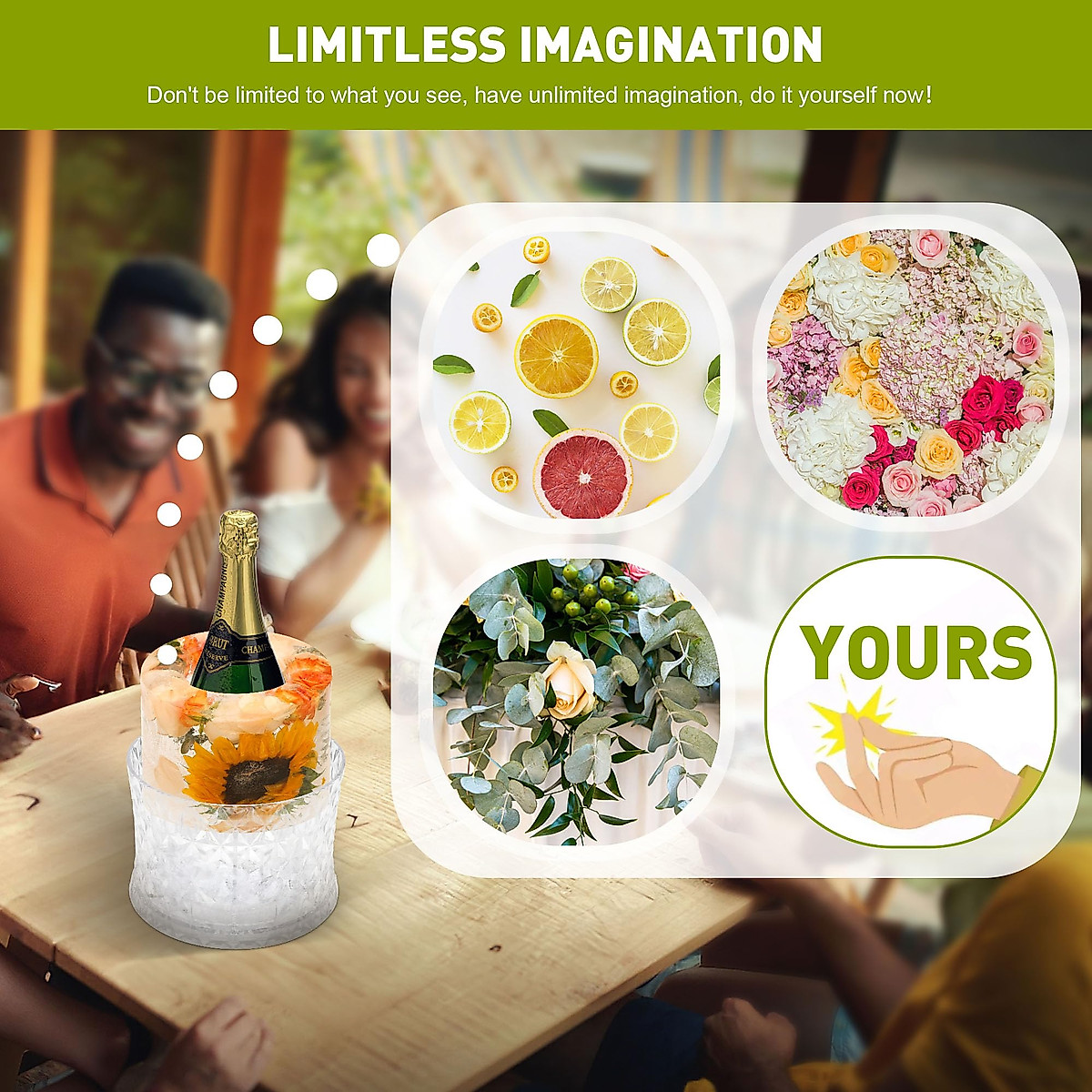 Ice Bucket Mold,Wine Bottle Chiller Ice Molds for Champagne Cocktails,Beer,Fruit Juices Ice Mold/Flowers DIY Decorations Holiday Bar Any Celebration and Party