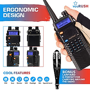 youRUSH Ham Radio Kit Baofeng UV-5R 8W ham radio handheld 3800mAh & 2800mAh BL-5 Extended Batteries & Foldable Antenna 18.7”, Speaker Mic, USB Charger, USB Baofeng programming cable Baofeng BF-F8hp