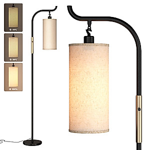 addlon Floor Lamps for Living Room, dimmable Floor lamp with Linen lampshade, arc Floor lamp Modern Standing Lamps, Bright Floor lamp for Bedroom and Office - Black