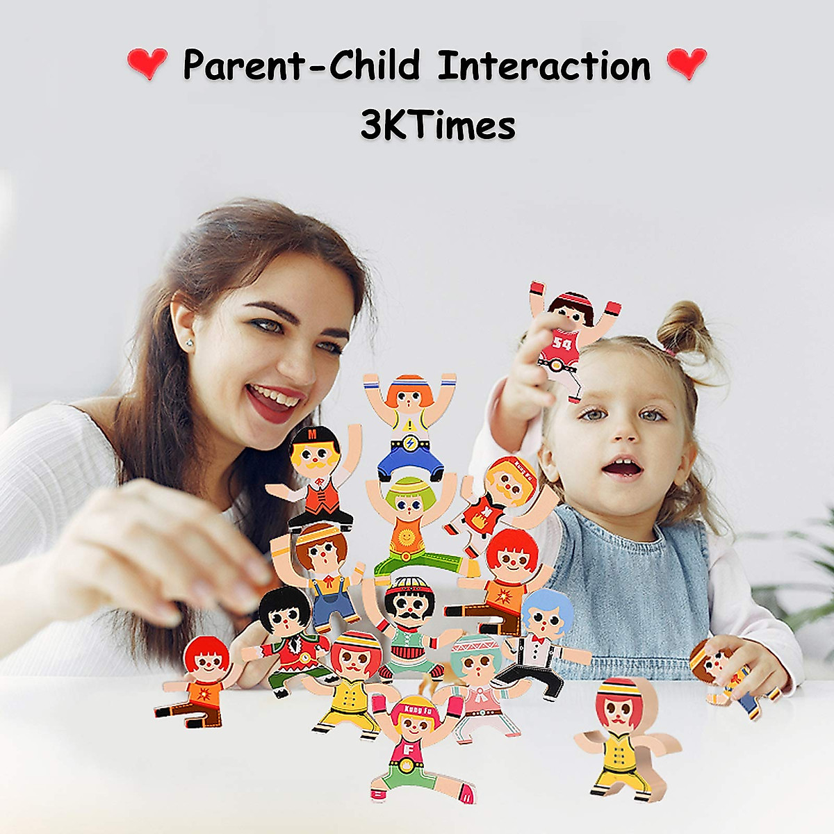 Naughtybro Wooden Stacking Balancing Blocks Building Games, Kung Fu Boy Hercules Acrobatic Troupe Interlock Balance Toys Gift for Toddlers Kids & Teens 14 Pieces