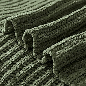 Aormenzy Sage Green Chenille Throw Blanket for Couch, Sage Knit Blanket Soft & Cozy Decorative Throw Blanket for Sofa Bed Chair