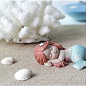Miniature Fairy Garden and Aquarium Decorations Resin Sleeping Little Mermaid Statue Blue