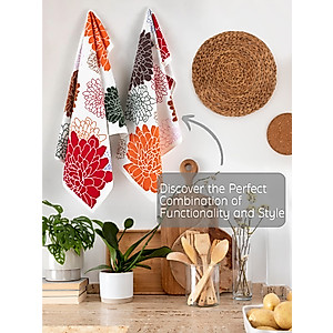 Kitchen Towels - 2-Piece Set of Absorbent Cotton Dishcloths (20x30 in), Durable & Oversized Farmhouse Design with Elegant Floral Pattern, Hanging Loop for Easy Hand & Dish Drying - White