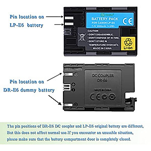ACK-E6 AC Power Adapter Gonine Decode ACK-E6 + DR-E6 DC Coupler Kit (LP-E6/LP-E6N Battery Replacement) for Canon EOS 70D/7D, EOS 60D/6D, EOS 5D Mark II III, EOS 5DS, EOS 5DS-R Camera.