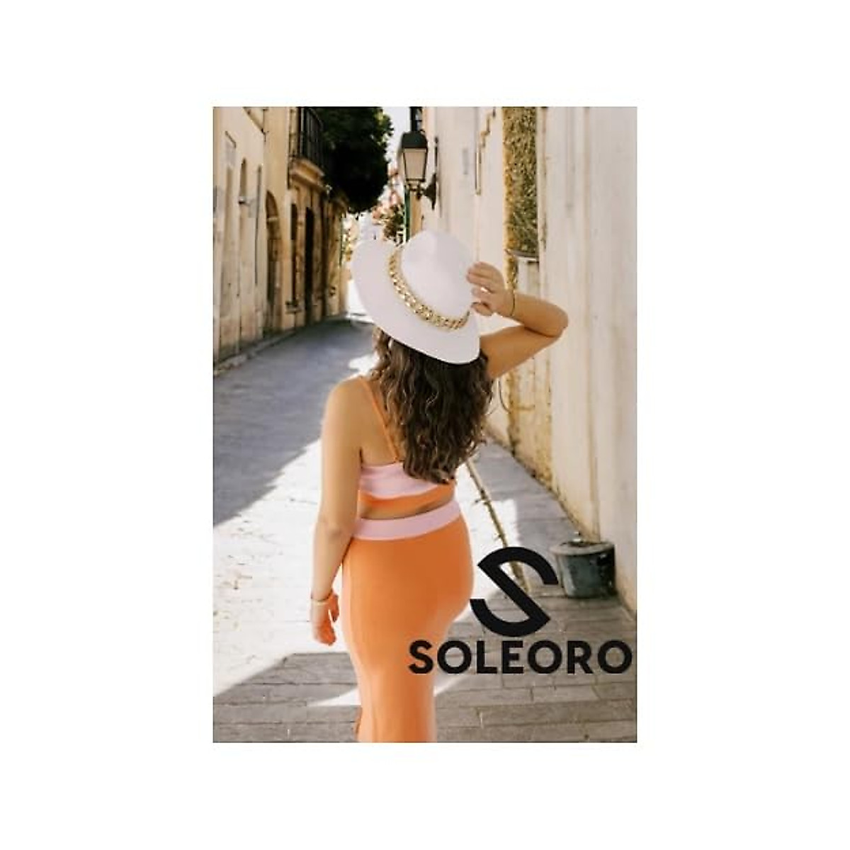 SOLEORO Chic Wide Brim Panama Fedora Straw Sun Hat with Gold Chain for Women Pool Beach Vacation Bachelorette