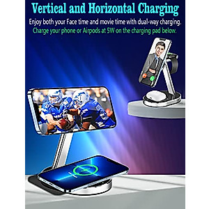 Aluminum Alloy 3 in 1 Magnetic Wireless Charging Station,Fast Wireless Charging Compatible with Magsafe Charger Stand for iPhone 14 13 12 Pro/Pro Max/Mini/14 Plus,Apple Watch 8 7 SE 6 5 4 3 2,Airpods