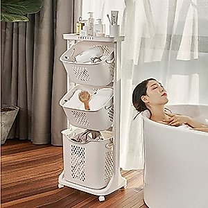 Laundry Basket,3 Tier Storage Shelf with Wheels Removable PP Storage Basket Freestanding Clothes Hamper Organizer Dirty Clothes Bag for Bathroom Living Room Bedroom