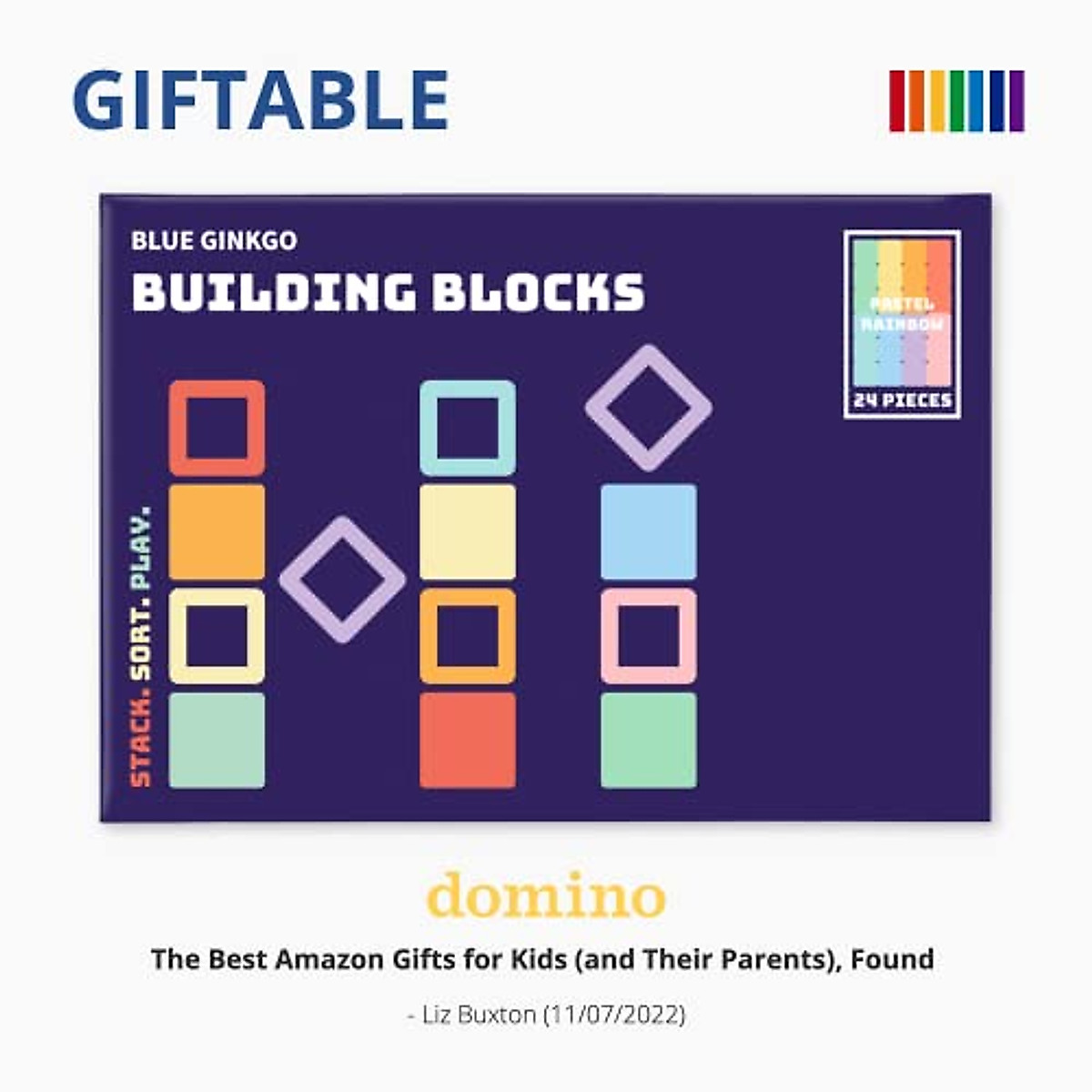BLUE GINKGO Silicone Rainbow Blocks - Giftable Soft Blocks for Kids | BPA Free Silicone Blocks | Montessori Blocks, Silicone Rainbow Stacking Toy with Sorting Tray (24 PC - Pastel)