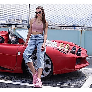 K KIP WOK Chunky Sneakers for Women Fashion Platform White Leather Casual Dad Shoes Comfortable Wedge Walking Sport Sneakers(Pink,7)