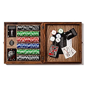 Bowtie Wooden Poker Set with Playing Card Gift, Professional 300 Weighted Poker Chips with Walnut Wood Case, Unique Poker Gift for Texas Hold'em, Blackjack, Casino Gambling, Memento Mori