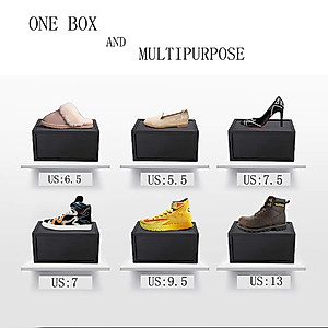 AOTENG STAR Black Storage Shoes Box Womens Mens Shoe Storage Display Box Plastic Foldable Stackable Shoe Container Clear Closet Shelf Shoe Organizer-6 Pack