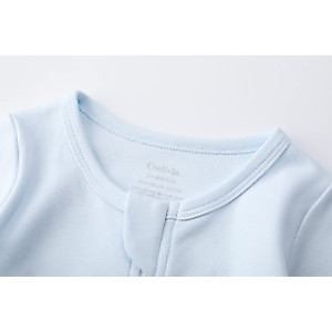 Owlivia Organic Cotton Baby Pajamas, Boys Girls 2-Pack Zip Front Sleep 'N Play, Footed Sleeper, Long Sleeve(Newborn, white+blue)