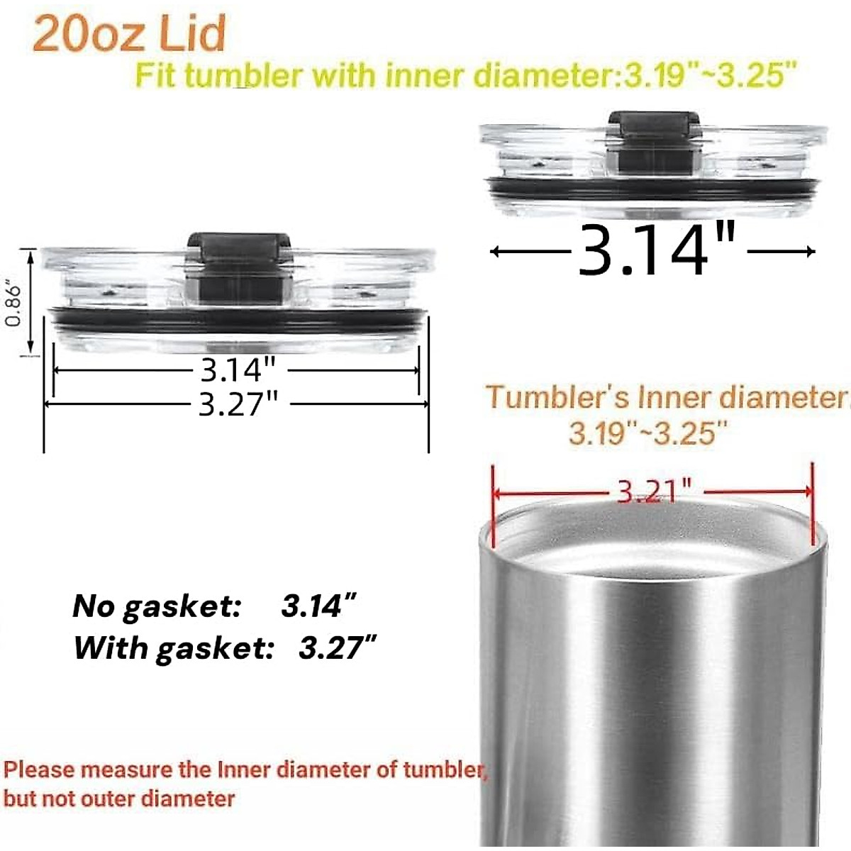 Gteller Tumbler Replacement Lid for 20 oz, 30 oz Tumbler - Splash Resistant, Leak Spill Proof and Straw Friendly (20 oz Black)