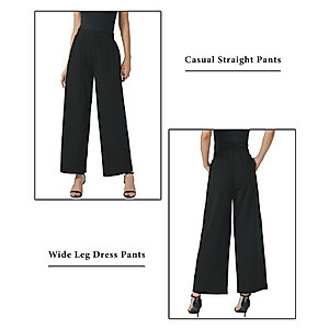 JASTIE Women's High Waist Palazzo Pants with Deep Pockets Comfort Pull-On Straight Petite Leg Regular Office Work Trousers(Black,S)…………