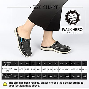 Womens Slippers with Arch Support, Walkhero House Slippers for Women with Suede Insole and Velvet Lining, Slip on Clog Indoor Outdoor House Shoes with Anti-Skid Rubber Sole, Black, 7.5