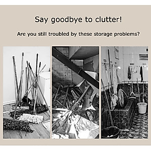 DMUNIZ Mop Storage Racks, Broom Holder Organizer, 5 Racks, 6 Hooks, Stainless Steel, for Garage, Laundry Room, Closet, Tool Storage, 11 Positions