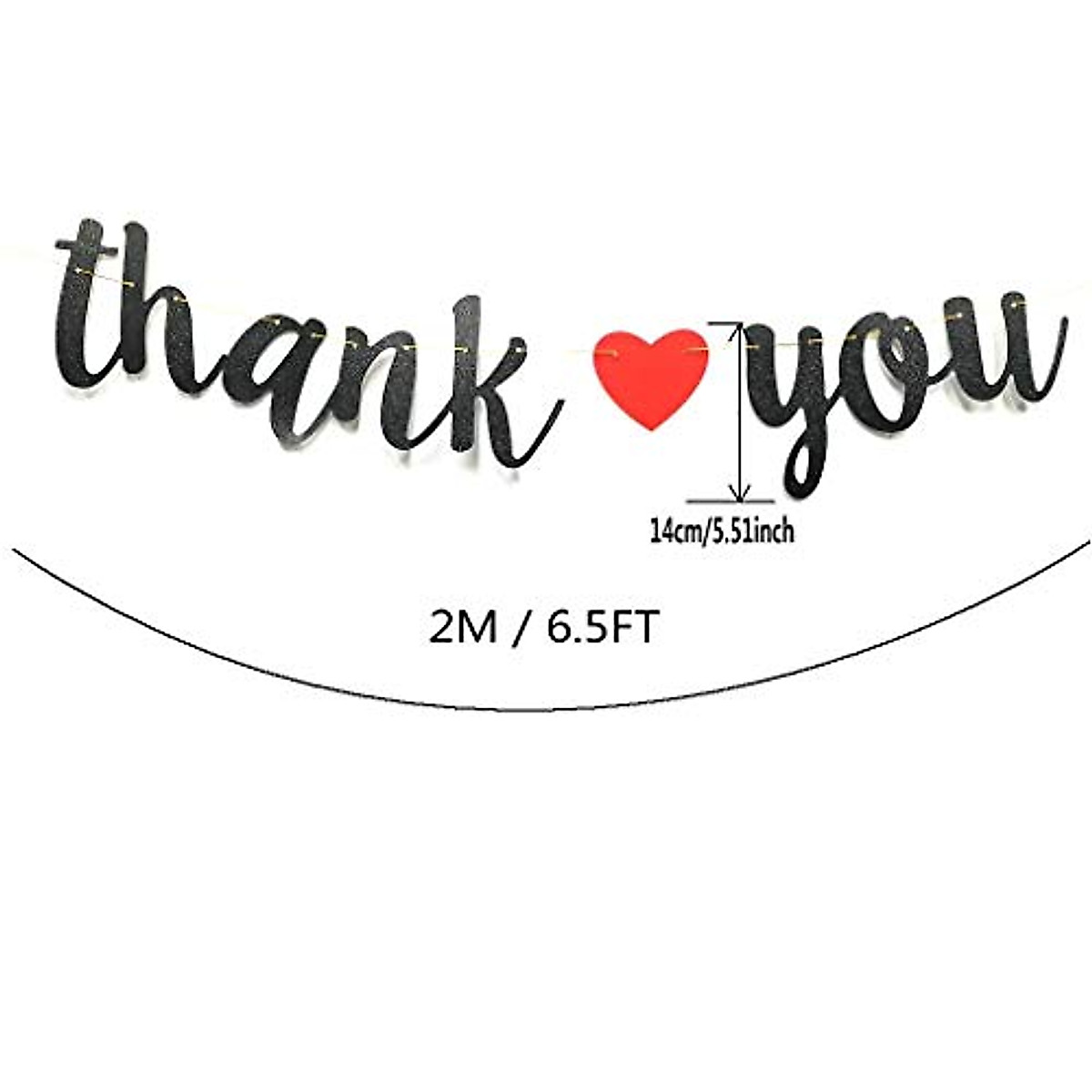 Black Glitter Thank You Banner Pre-Strung,Engaged Wedding Bridal Shower Bunting Thanksgiving Photo Props.Anniversary Bridal Party Decoration (Black)