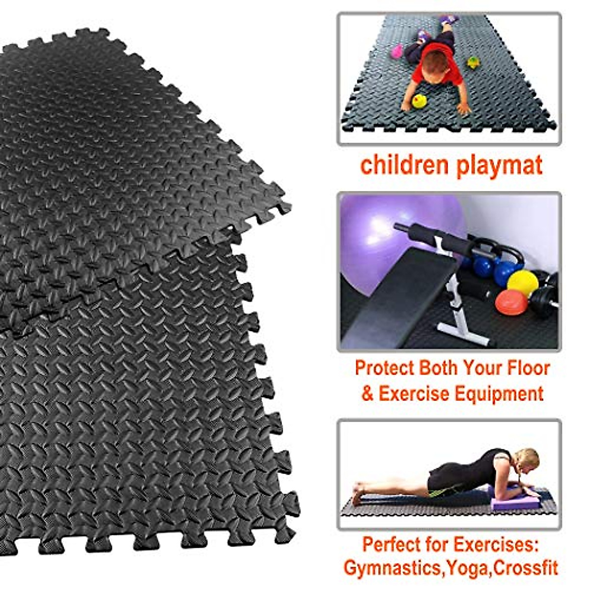 Walsai Exercise Mats Puzzle Foam Mats Gym Flooring Mat Cover 20 SQ.FT Interlocking Foam Mats with EVA Foam Floor Tiles for Home Gym Equipment Workouts Black