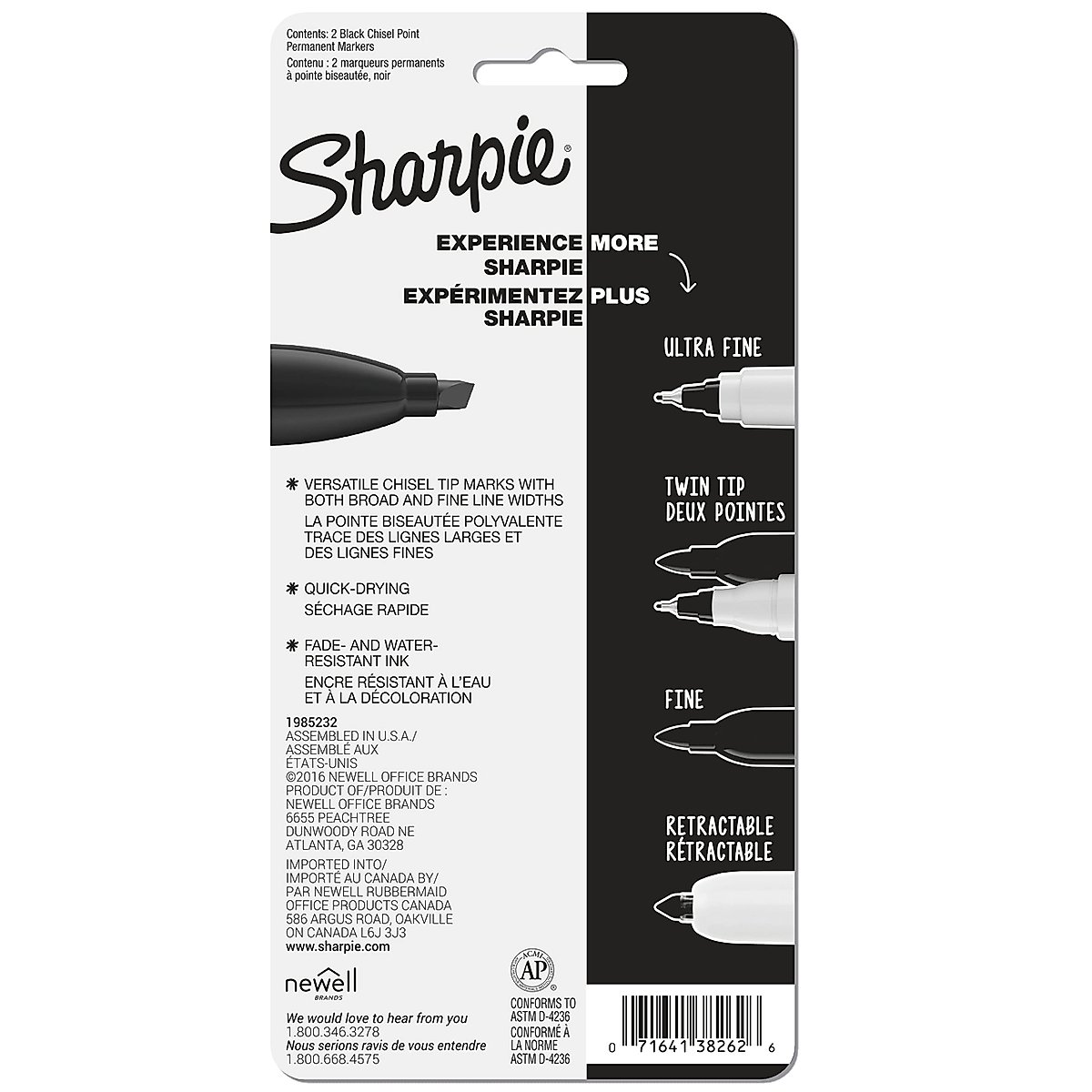 SHARPIE Permanent Markers, Chisel Tip, Black, 2 Count