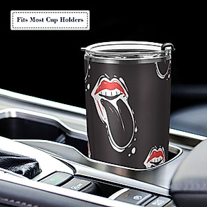 Rock Roll Red Lips Tumbler Bottle with Lid and Straw 20oz Insulated Coffee Ice Cup Vacuum Stainless Steel Shaker Bottle Travel Mug Water Cup Gifts