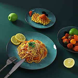 Bestone 12 Piece Round Kitchen Dinnerware Set,Plates and Bowls sets,Dishes, Plates, Bowls, Dish Set，Plates and Bowls,Service for 4, Chip Resistant Porcelain，Starburst Turquoise green