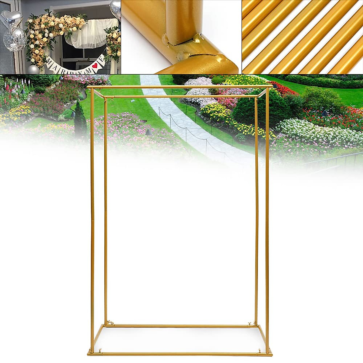 Backdrop Stand, Balloon Arch Kit, Gold Metal Wedding Welcome Arch Stand Display Stand, 44.88×23.62×70.86 Inch Square Halloween Balloon Arch, Fit for Wedding Birthday Party Christmas Decorations