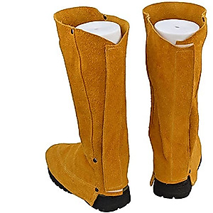 QEES 11" Welder Shoe Protector, Long Cowhide Leather Shoe Protector, Heat and Abrasion Resistant Welding Spats Shoes Cover, Welder Working Tool Thick Three-Layer Protection Feet Cover for Human Calf