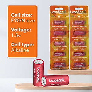 LOOPACELL E90 Alkaline Batteries, 1.5V, LR1 N Size (Pack of 10)