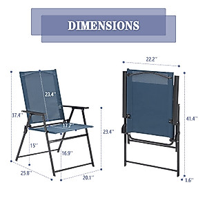 VICLLAX Patio Folding Chairs Set of 2, Outdoor Portable Sling Lawn Chairs for Camping Garden Pool Beach Yard, Dark Blue