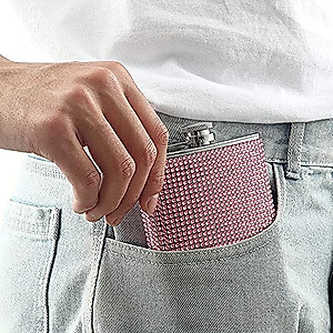 FYL Hip Flask for Liquor, Blue Glitter Flask 8oz with Never-Lose Cap