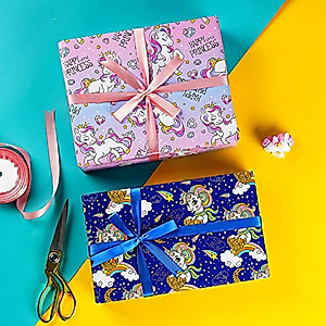 Titiweet Unicorn Wrapping Paper for Girls Kids - 12 Sheets Princess Wrapping Paper for Christmas Birthday Holiday, 20 x 28 Inches Per Sheet