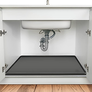 Under Sink Mat for Kitchen Waterproof, 34”×22” Silicone Under Sink Liner for 36" Cabinet, Flexible Thick Cabinet Protection Mat, Drips Leaks Spills Protector, Cabinet Liner for Kitchen Bathroom