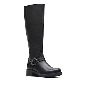 Clarks Women's Hearth Rae Knee High Boot, Black Leather, 8